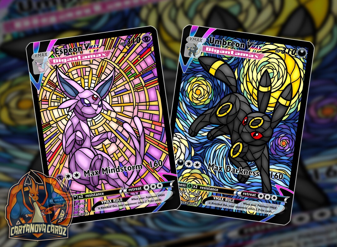 Umbreon & Espeon VMAX Custom Pokemon Card Top Quality Mosaic Style Set ...