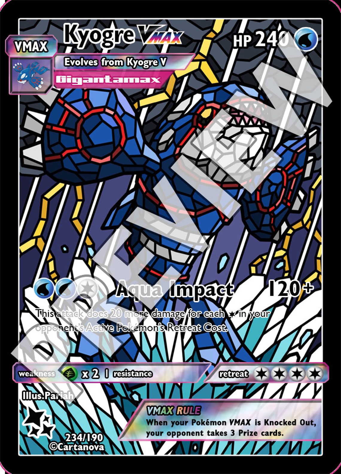 Custom Pokemon Card Kyogre Hybrid Vmax Proxy Fan Card Mosaic | Etsy