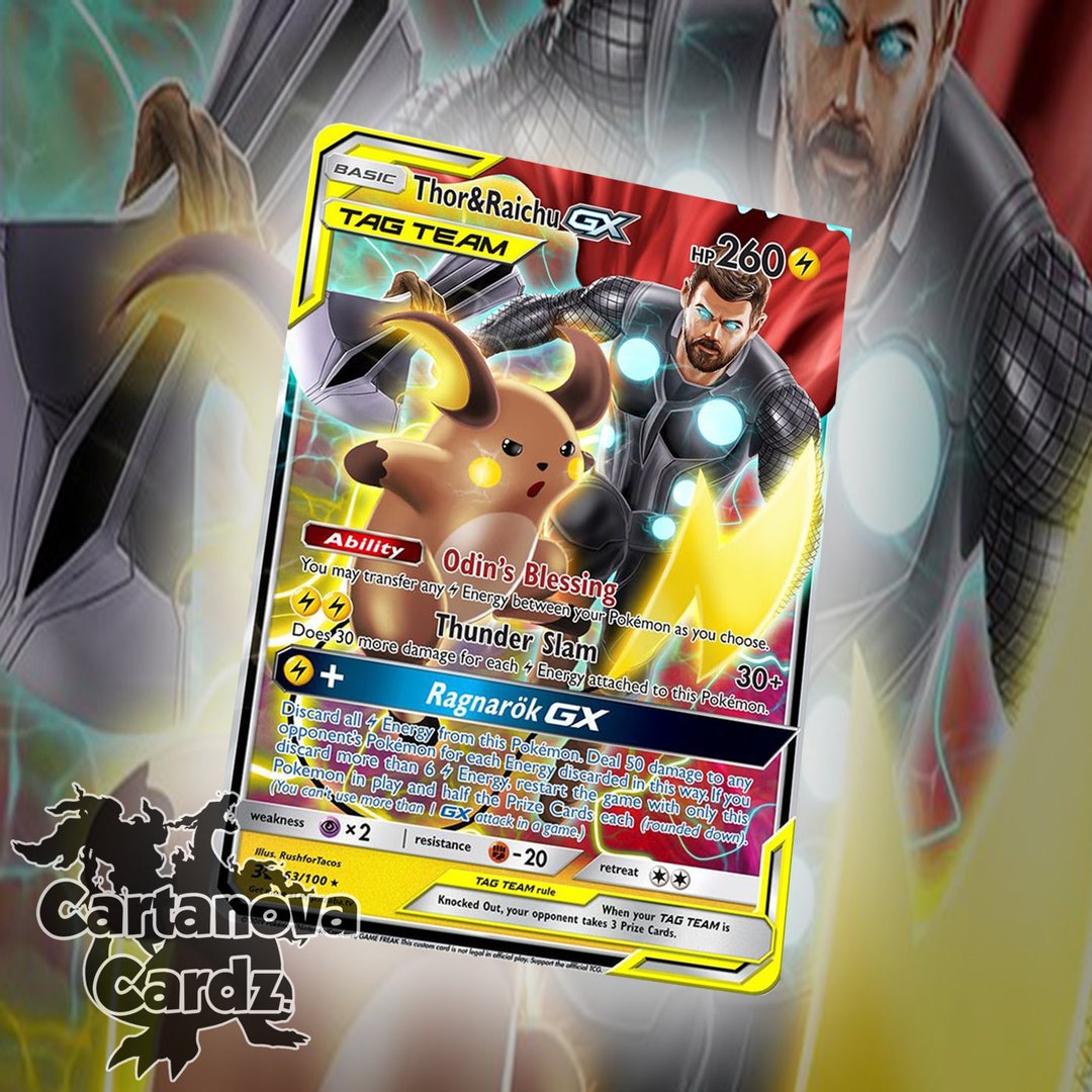 Thor & Raichu Gx Custom Pokemon Card Premium Quality - Etsy