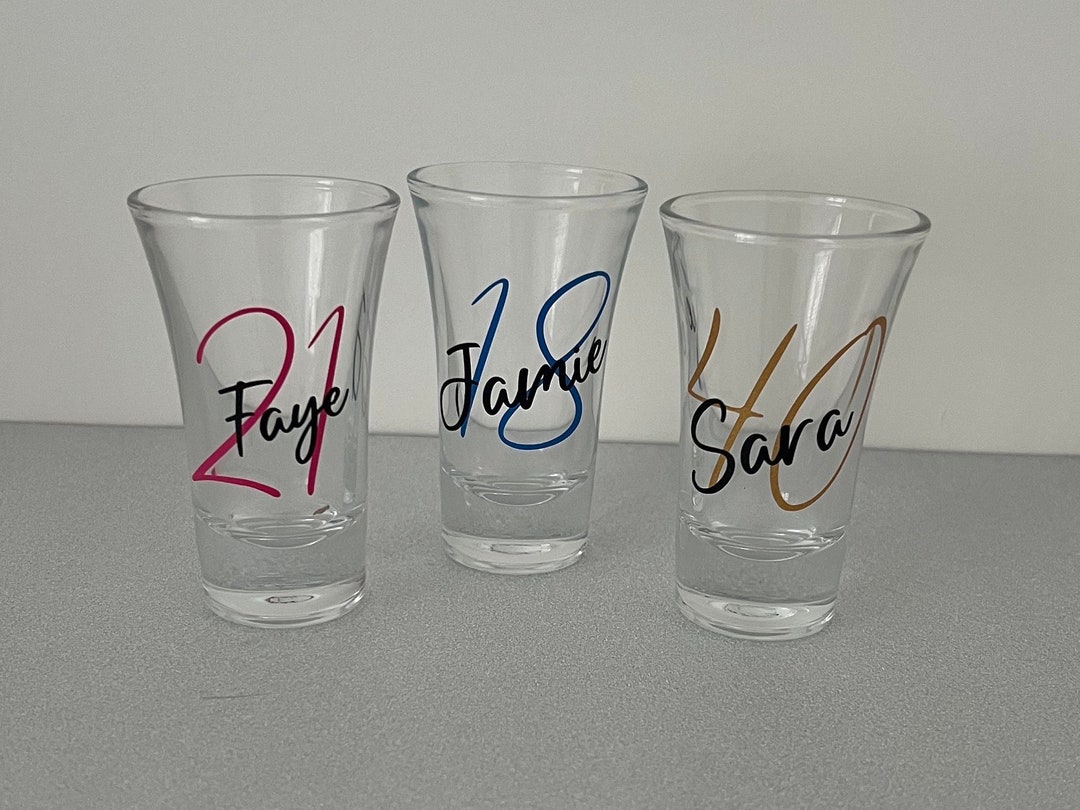 Personalised 60ml Shot Glasses Milestone Gift Special Occasion Birthday ...