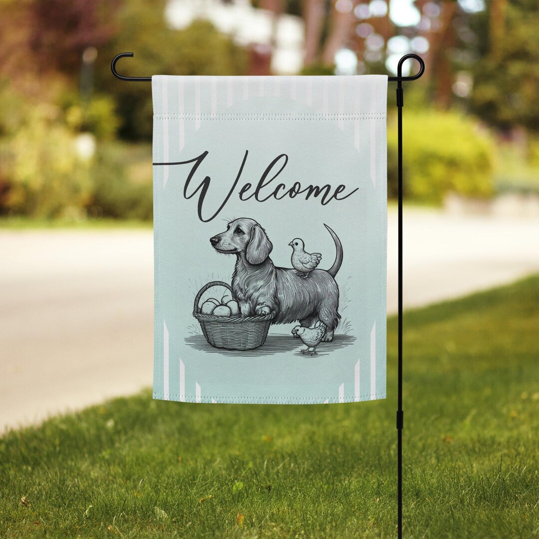 Easter Dachshund Garden Flag | Welcome Spring Wiener Dog Flag With Eggs ...
