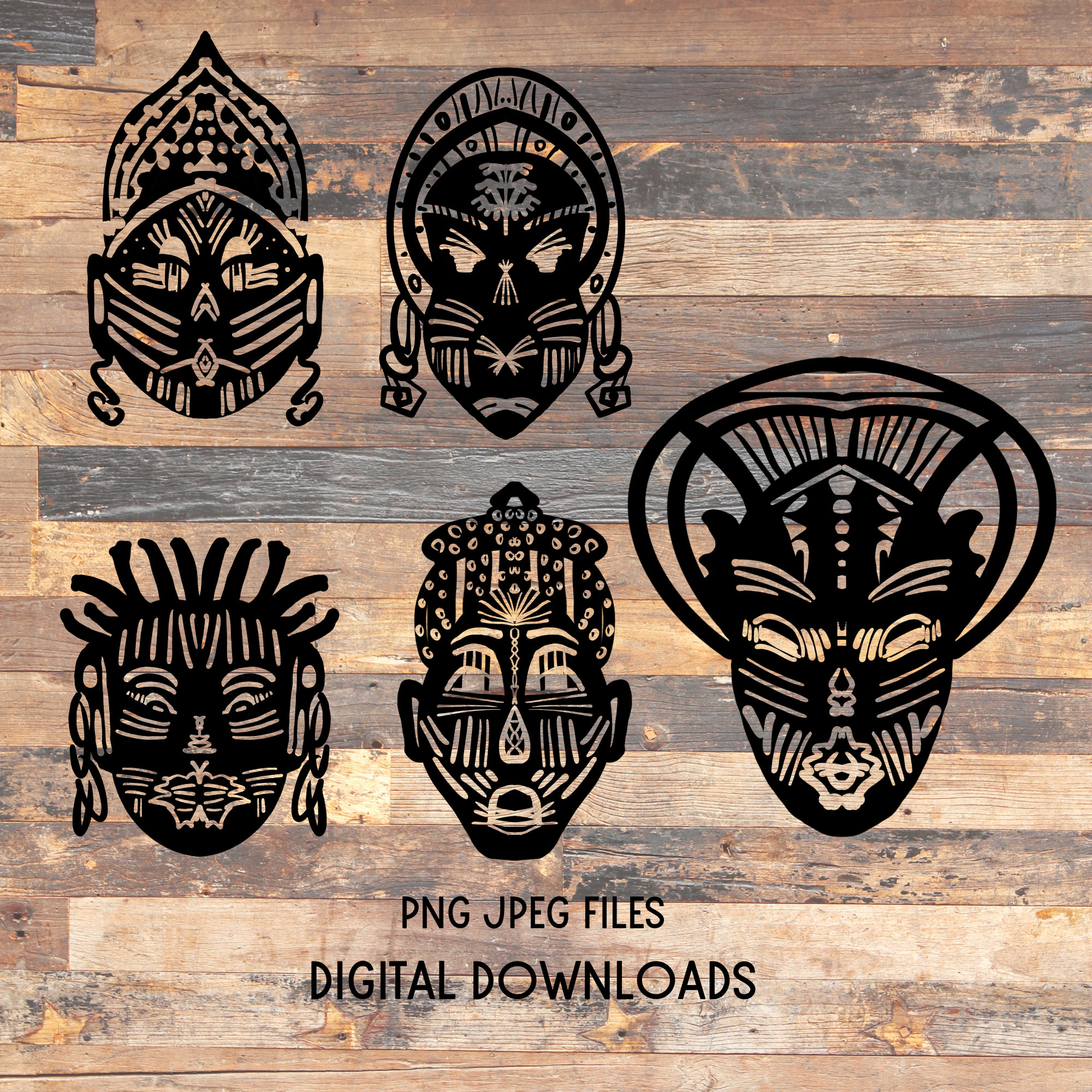 Printable Tribal Art Masks Bundle Set of 5, African Mask, Office Wall ...