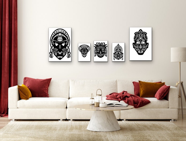 Printable Tribal Art Masks Bundle Set of 5, African Mask, Office Wall ...
