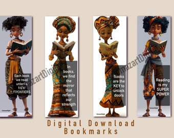 Set of 4 Black Woman Illustrated Bookmarks, Reading Accessories for ...
