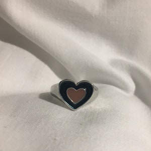 Two Tone Coloured Love Heart Design Silver Vintage Adjustable Ring ...