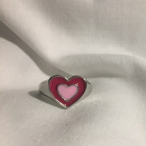 Two Tone Coloured Love Heart Design Silver Vintage Adjustable Ring ...