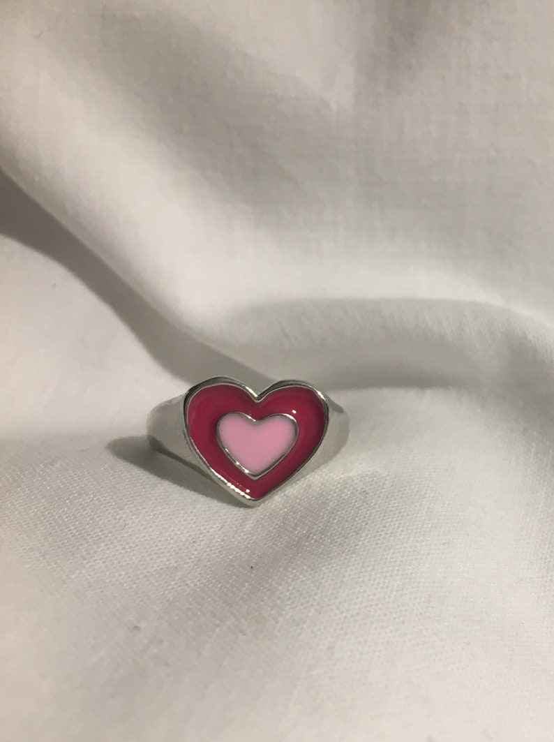 Two Tone Coloured Love Heart Design Silver Vintage Adjustable - Etsy