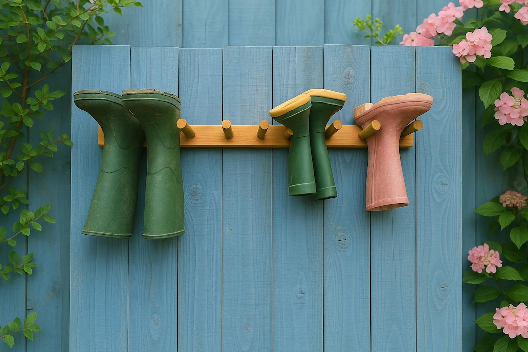 Oak Waxed Welly Rack, Wellington Wellies Wooden Rack Boot Holder Wall ...