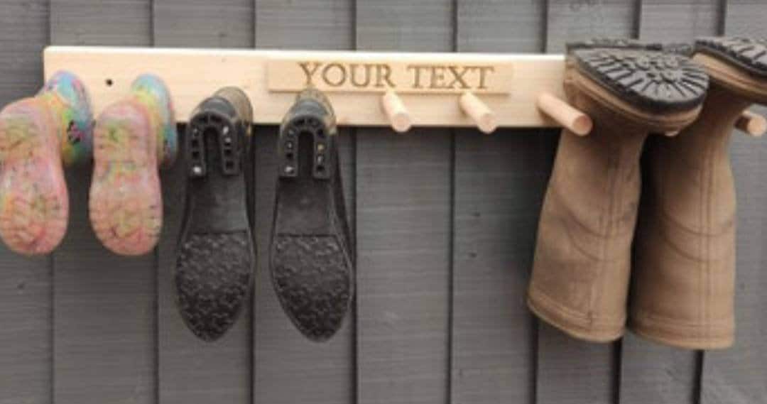 OAK WAXED Personalised Welly Wellington Wellies Wooden Rack Boot Holder ...