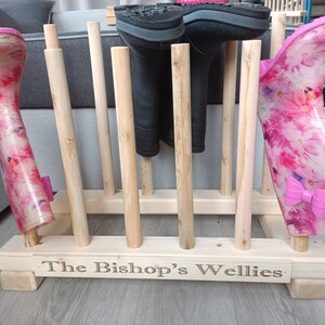 OAK WAXED Personalised Welly Wellington Boot Wooden Stand Storage ...