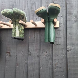 Oak Waxed Welly Rack, Wellington Wellies Wooden Rack Boot Holder Wall ...