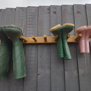 Oak Waxed Welly Rack, Wellington Wellies Wooden Rack Boot Holder Wall ...