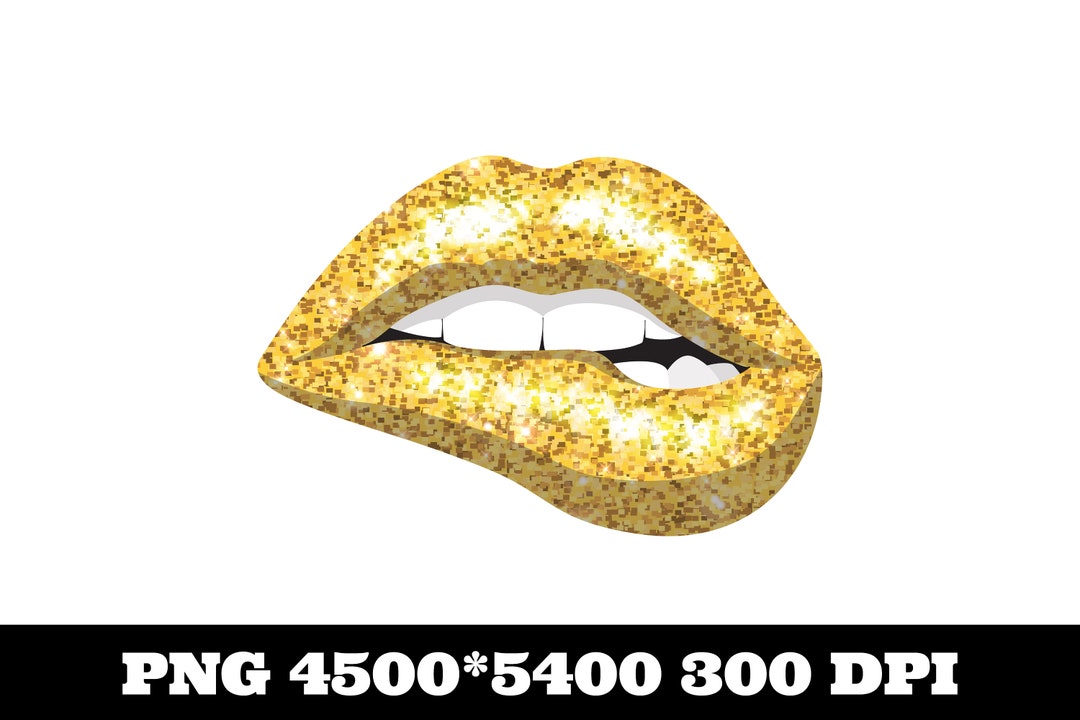 Dazzling Golden Lips Glitter Biting Lips PNG, Gold Lips Clipart, Biting ...