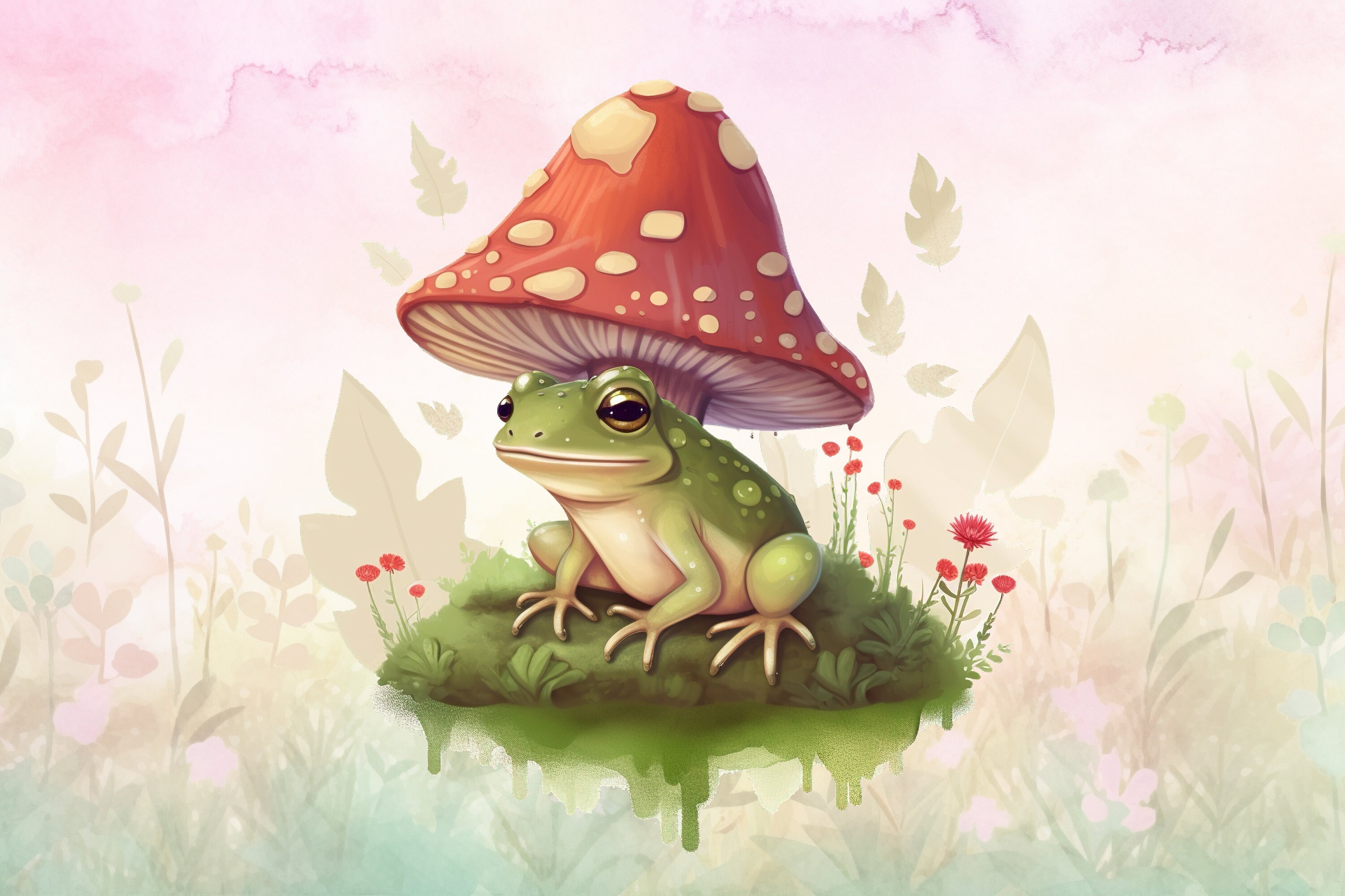 Watercolor Cottagecore Frog and Mushroom Png Bundle, Whimsical Cute ...