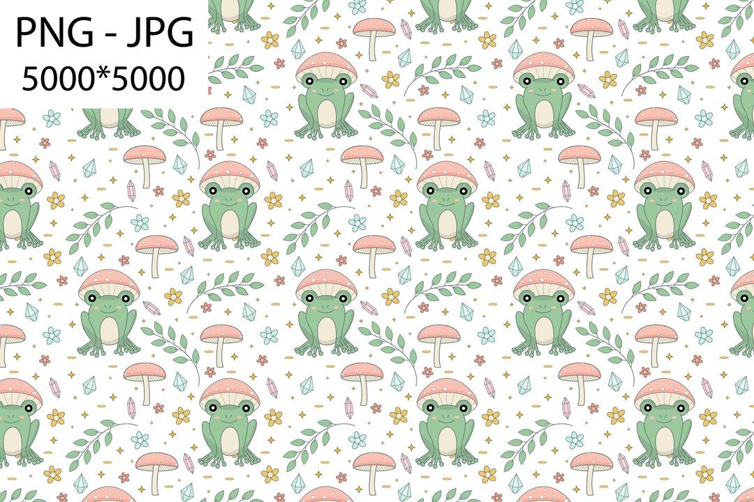Cute Frog Cottagecore Aesthetics Seamless Pattern PNG - Etsy