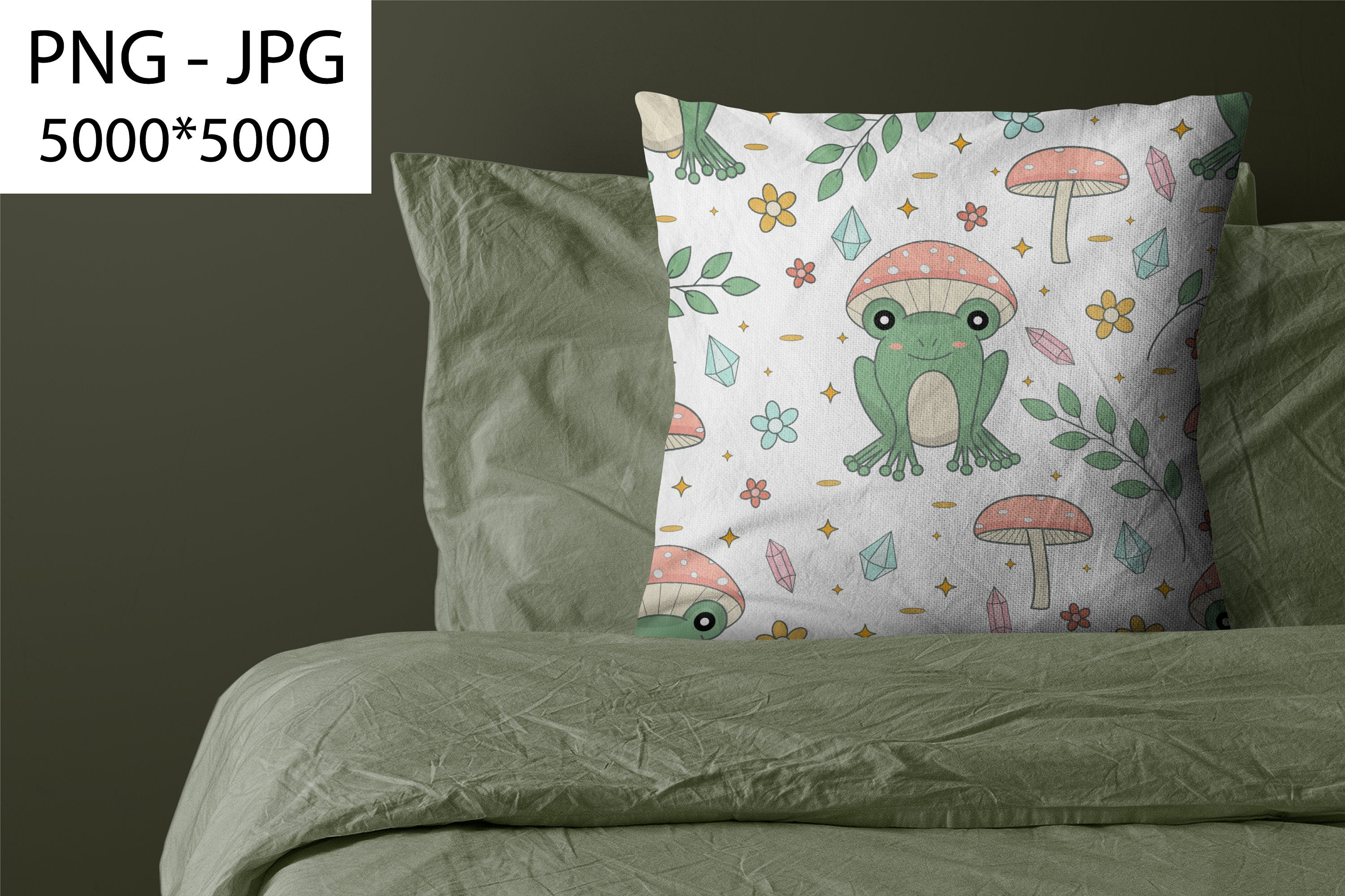 Cute Frog Cottagecore Aesthetics Seamless Pattern PNG, Mushrooms ...
