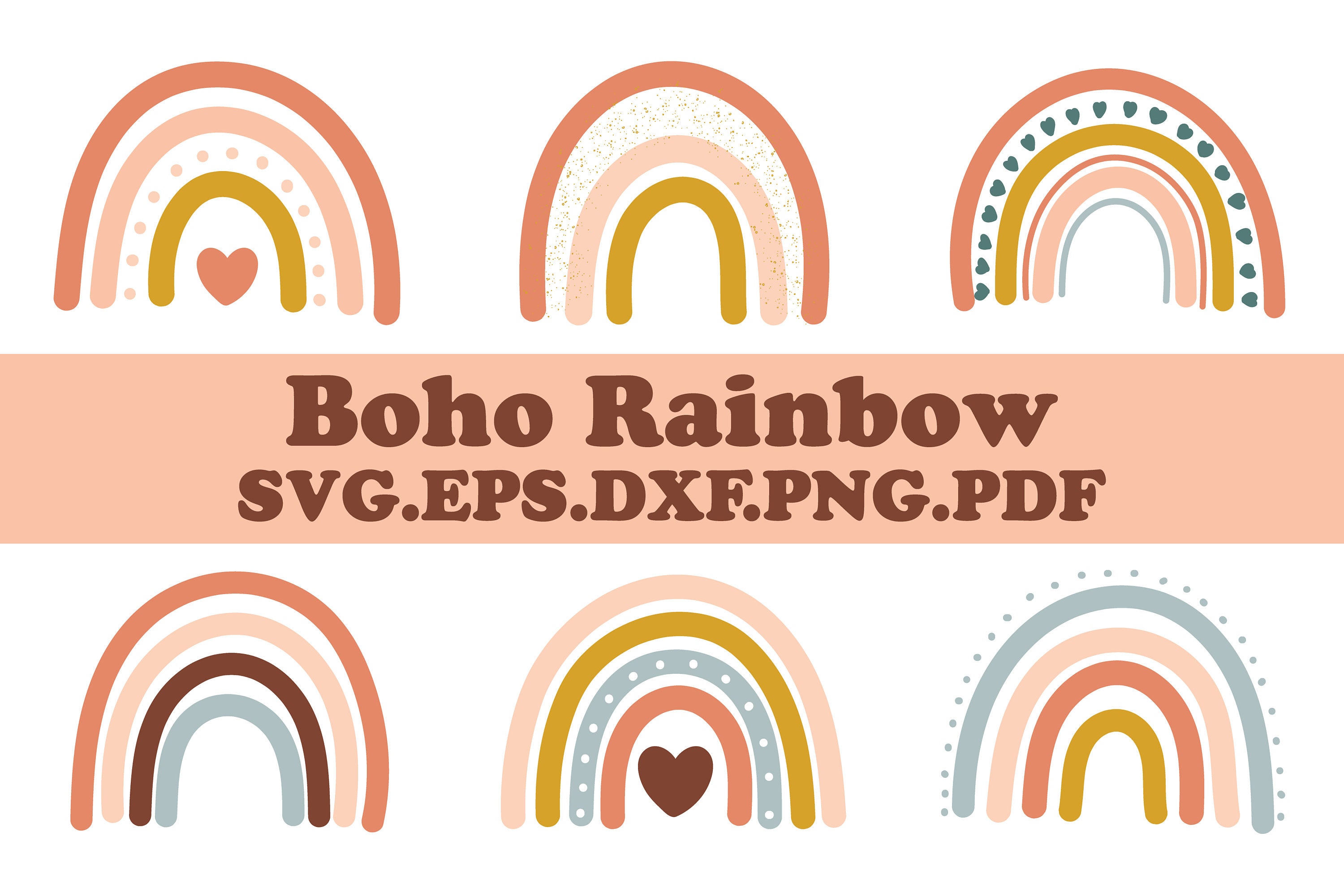 Rainbow Svg, Boho Rainbow Bundle Svg, Boho Rainbow Clipart, Rainbow ...