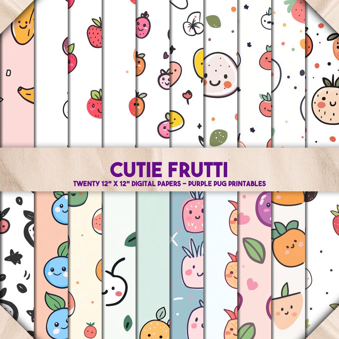 Cutie Frutti – Kawaii Fruit Digital Paper Pack, Cute Summer Food ...