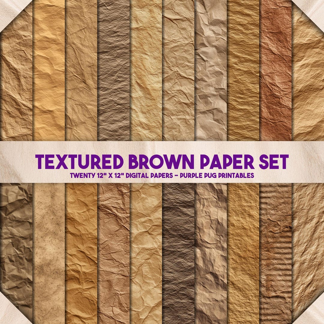 Textured Brown Paper Set- Seamless Brown Digital Paper, Rustic Kraft ...