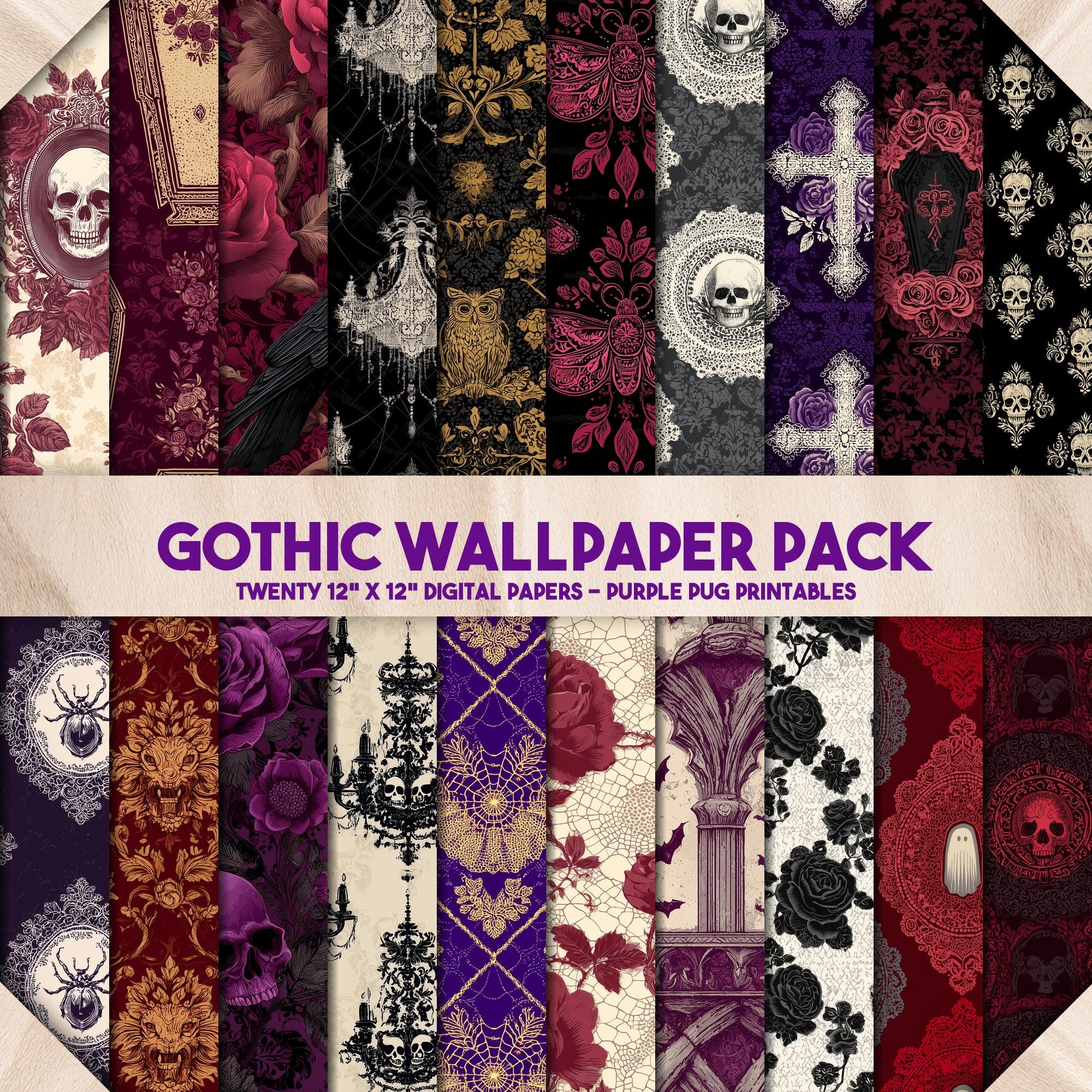 Gothic Wallpaper Pack - Seamless Gothic Victorian Digital Paper, Dark ...