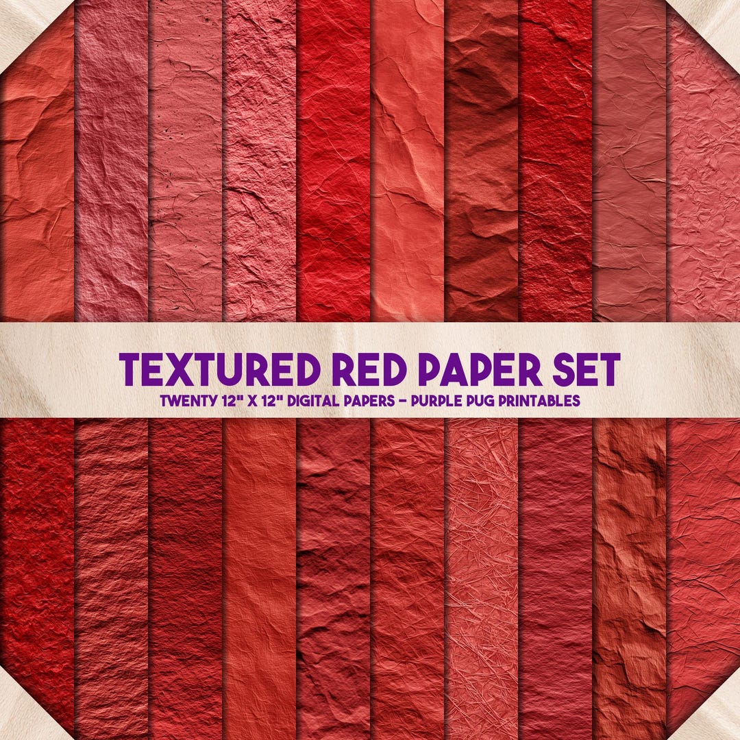 Textured Red Paper Set - Seamless Red Textured Digital Paper, Rustic ...