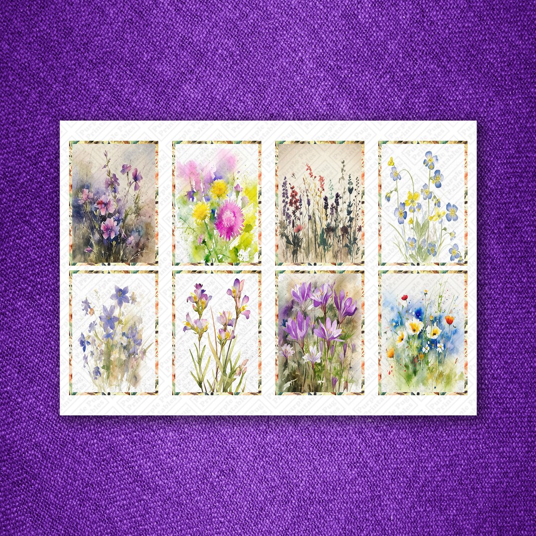 Watercolour Flowers ATC Cards Printable Cards Digital Ephemera for Junk ...