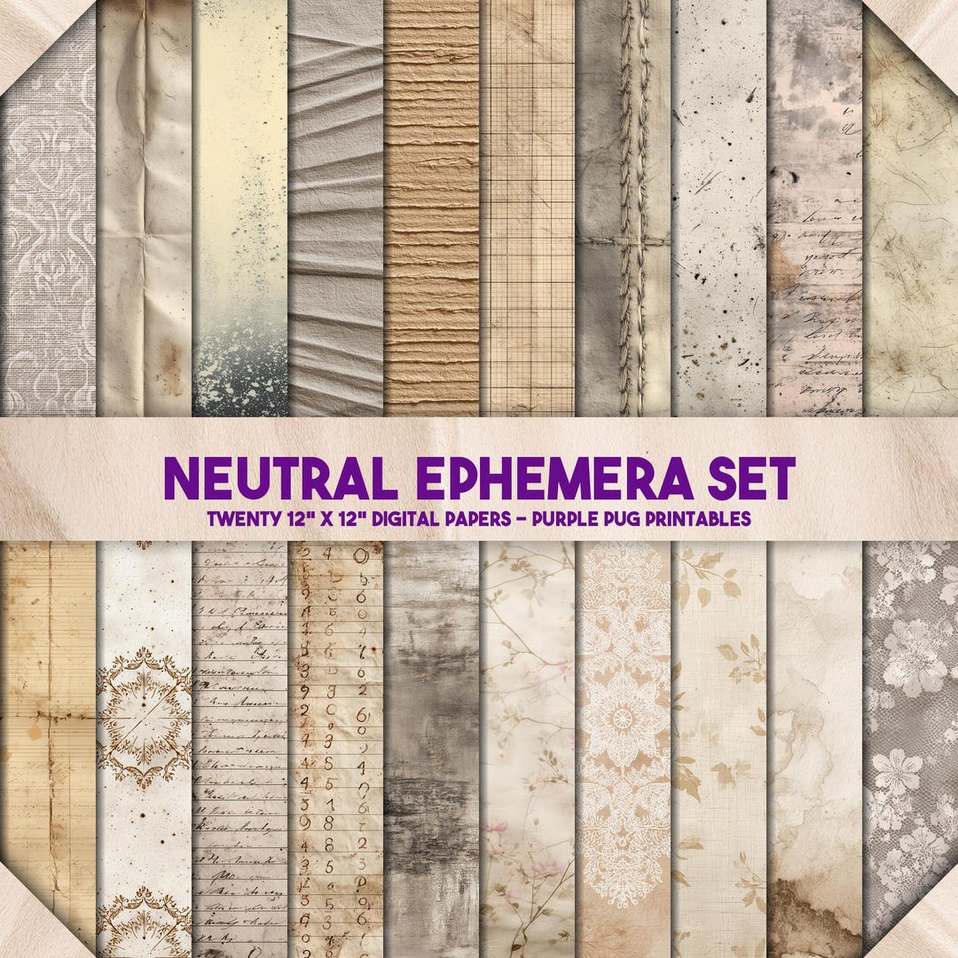 Neutral Ephemera Set - Vintage Paper Textures, Antique Ephemera ...