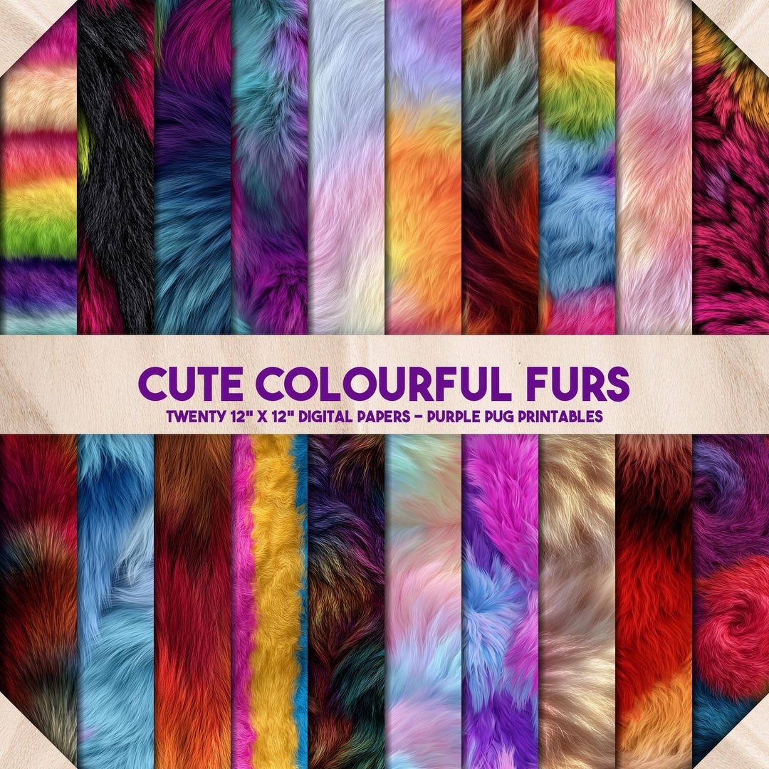 Cute Colourful Furs - Seamless Bright Faux Fur Digital Papers, Rainbow ...