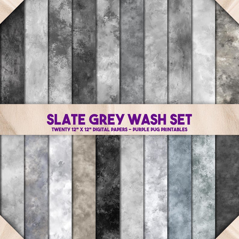 Slate Grey Wash Set - Seamless Grayscale Texture Backgrounds, Neutral ...