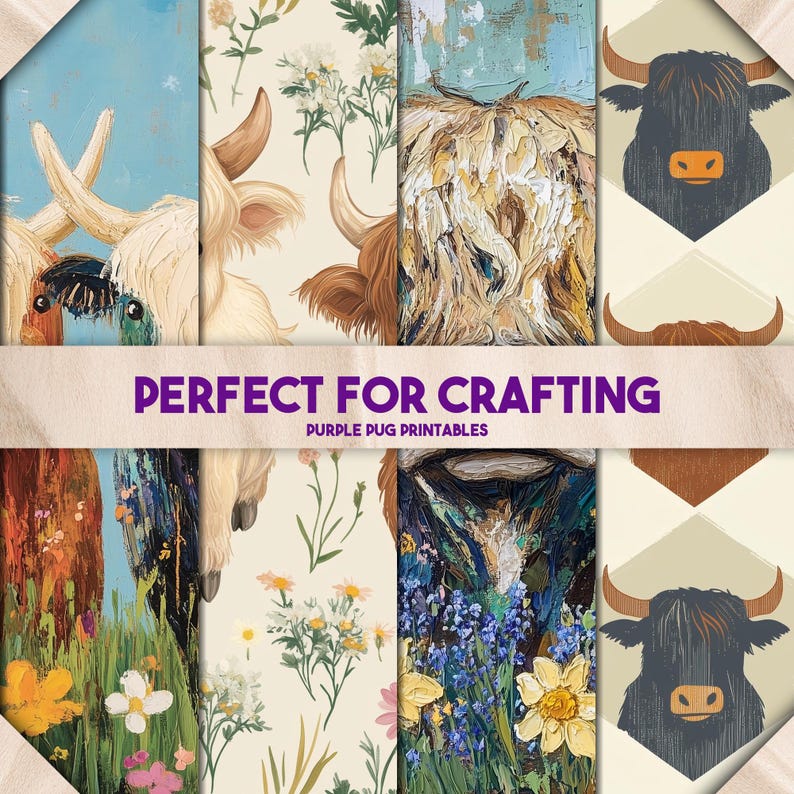 Cozy Cattle - Highland Cow Digital Paper Pack, Rustic Farmhouse ...