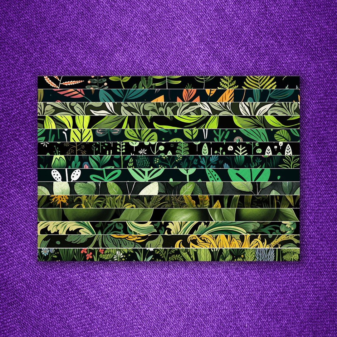 Green Flora Snip Strips Printable Washi Tape Strips - Etsy