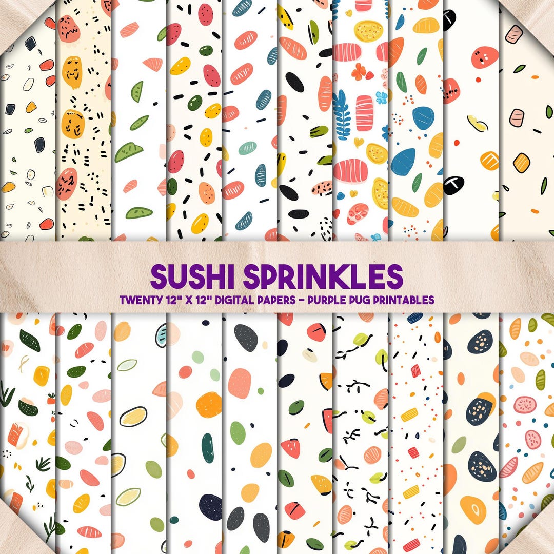 Sushi Sprinkles - Sushi Digital Paper, Pastel Japanese Food Patterns ...