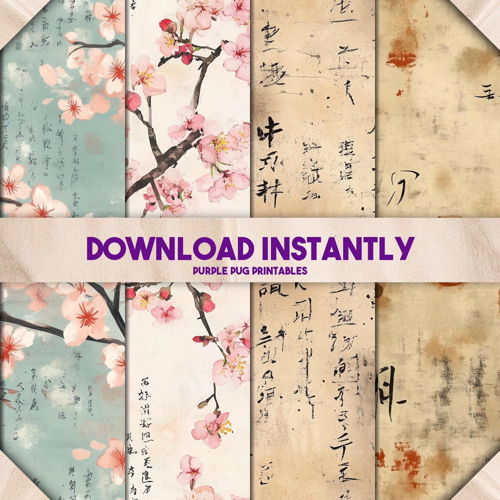 Memories of Japan - Japanese Washi Digital Paper, Sakura Blossoms ...