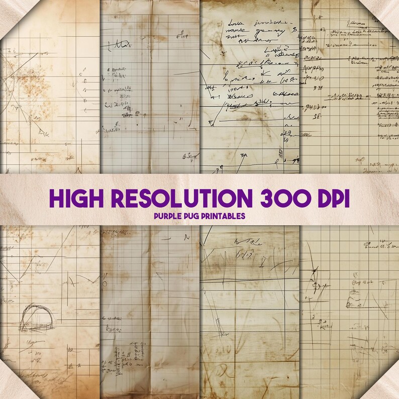 Timeworn Grids and Notes - Vintage Grid Digital Paper, Aged Manuscript ...