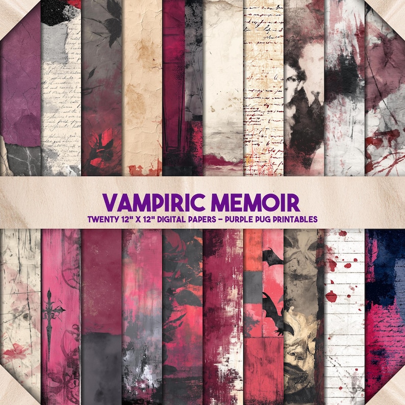 Vampiric Memoir - Gothic Vampire Digital Paper, Blood Texture Pages ...