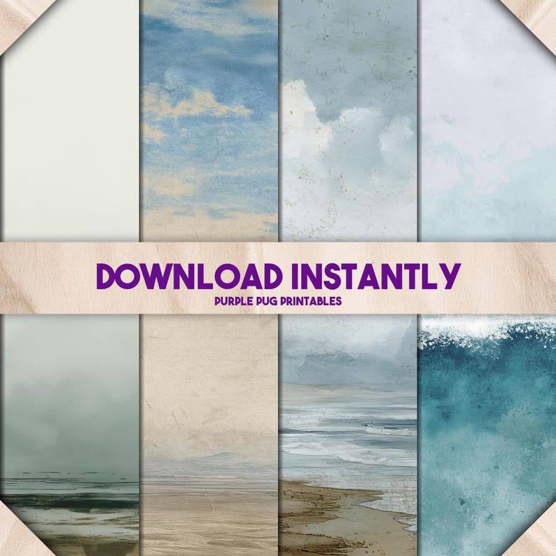 Coastal Cloudscapes - Ocean Sky Watercolor Backgrounds, Beach Scene ...