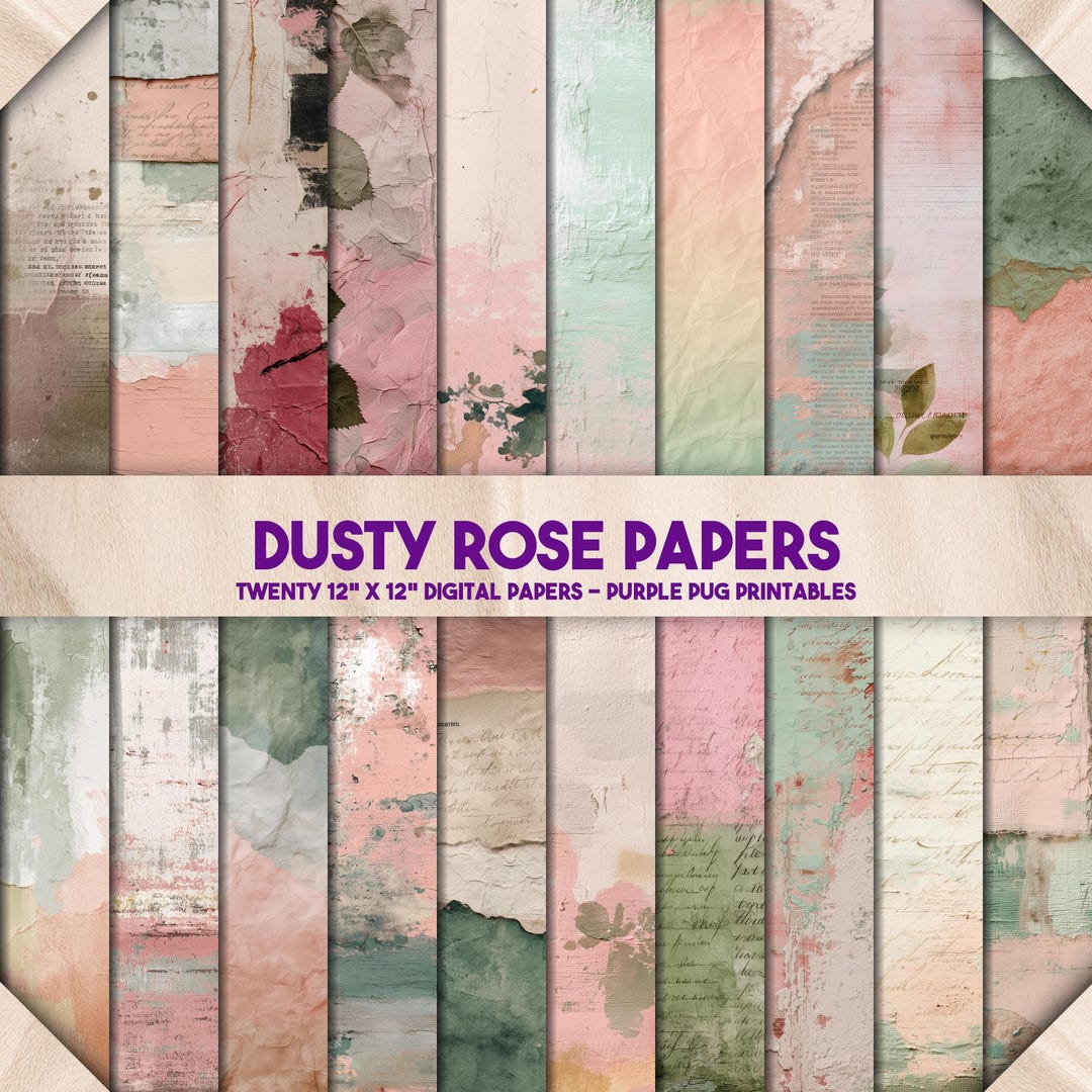Dusty Rose Papers - Blush and Sage Vintage Digital Paper, Romantic ...