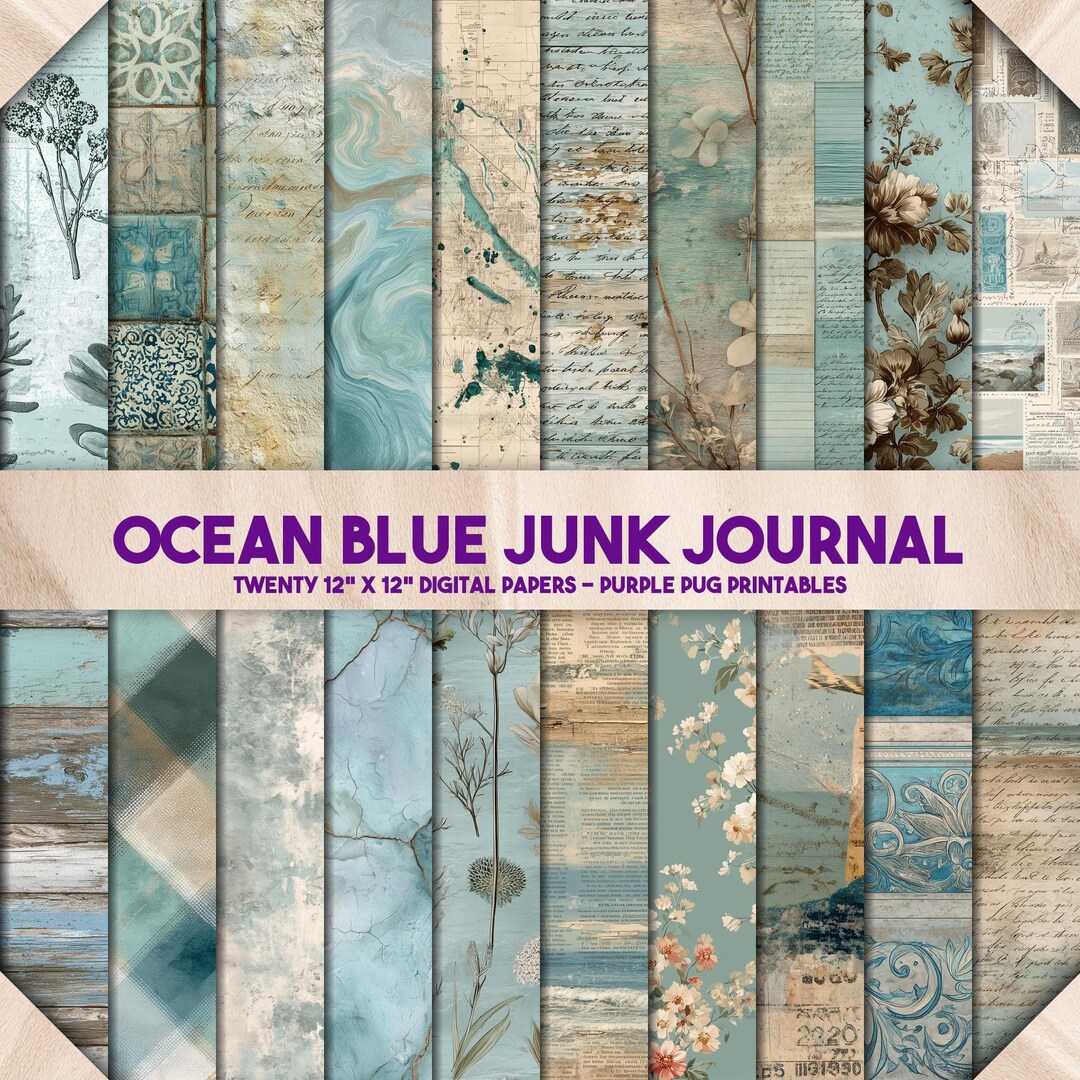 Ocean Blue Junk Journal - Seamless Vintage Seaside Ephemera Paper ...