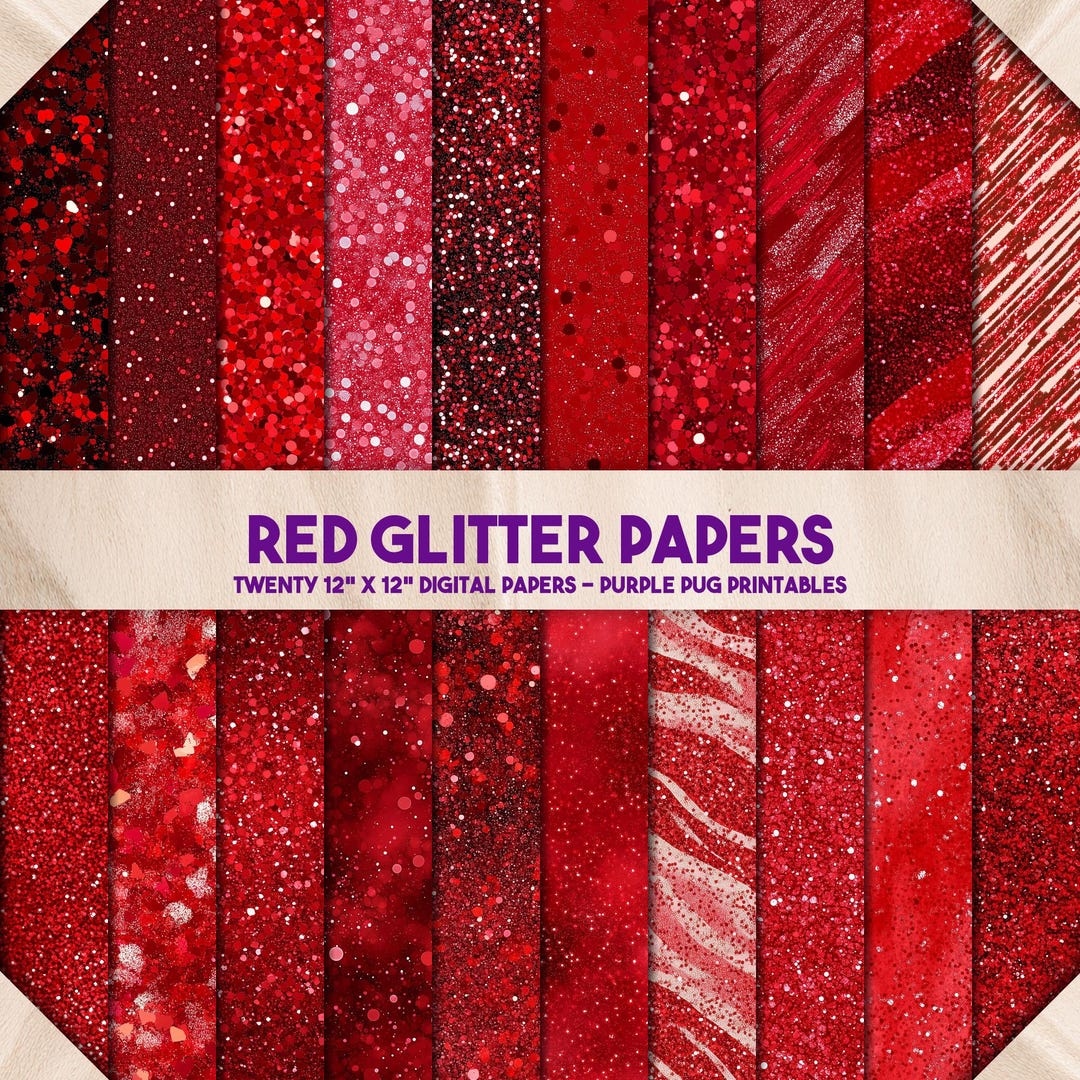 Red Glitter Papers- Seamless Red Glitter Digital Paper Pack, Shiny Red ...