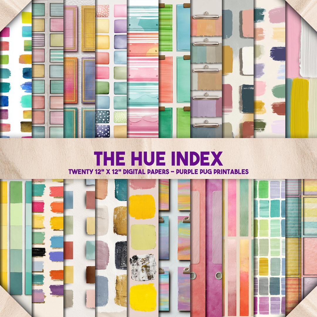 The Hue Index - Pastel Watercolor Grid Papers, File Tab Stripes ...