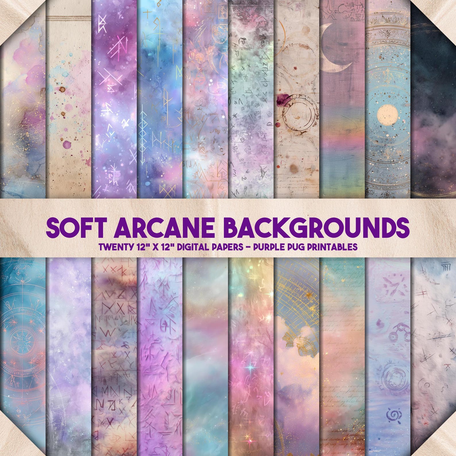 Soft Arcane Backgrounds - Digital Paper Pack, Pastel Celestial Textures ...
