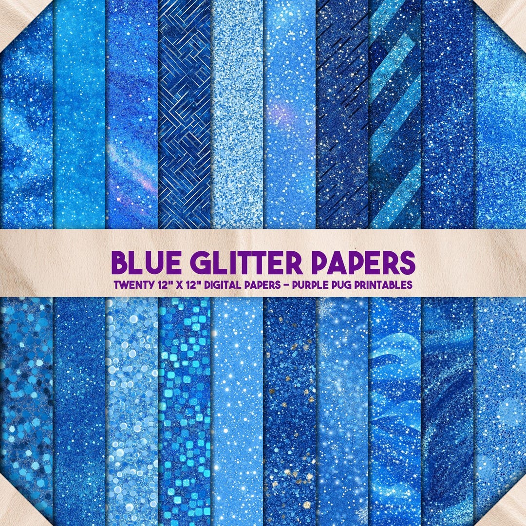 Blue Glitter Papers - Blue Digital Paper, Seamless Junk Journal ...