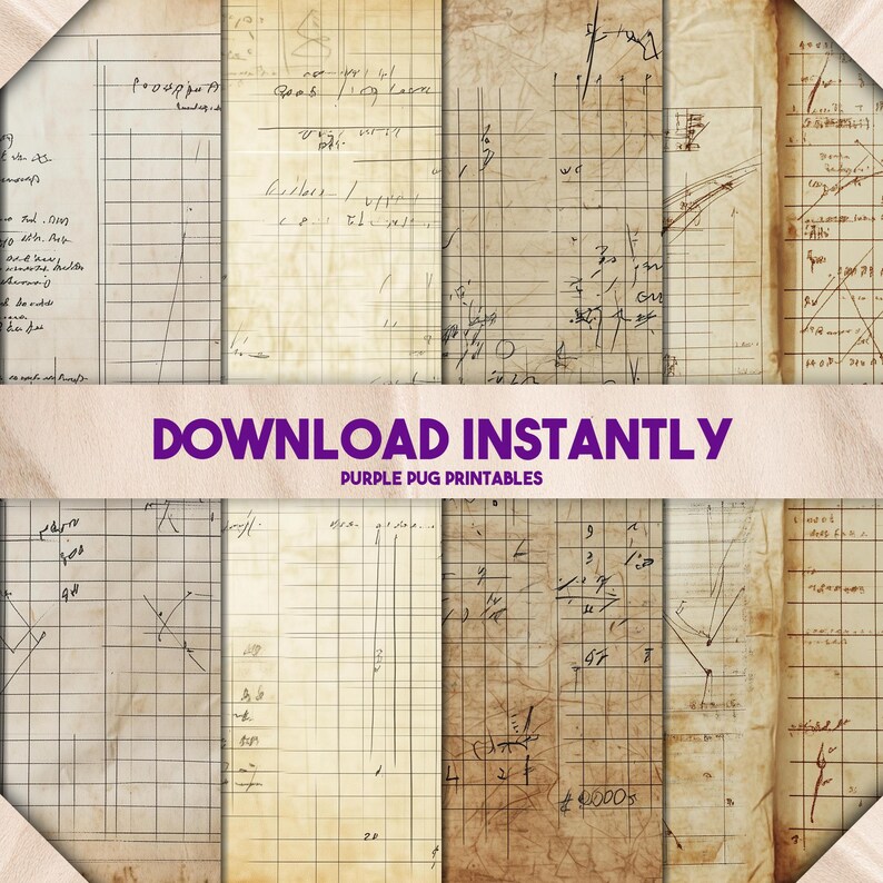 Timeworn Grids and Notes - Vintage Grid Digital Paper, Aged Manuscript ...
