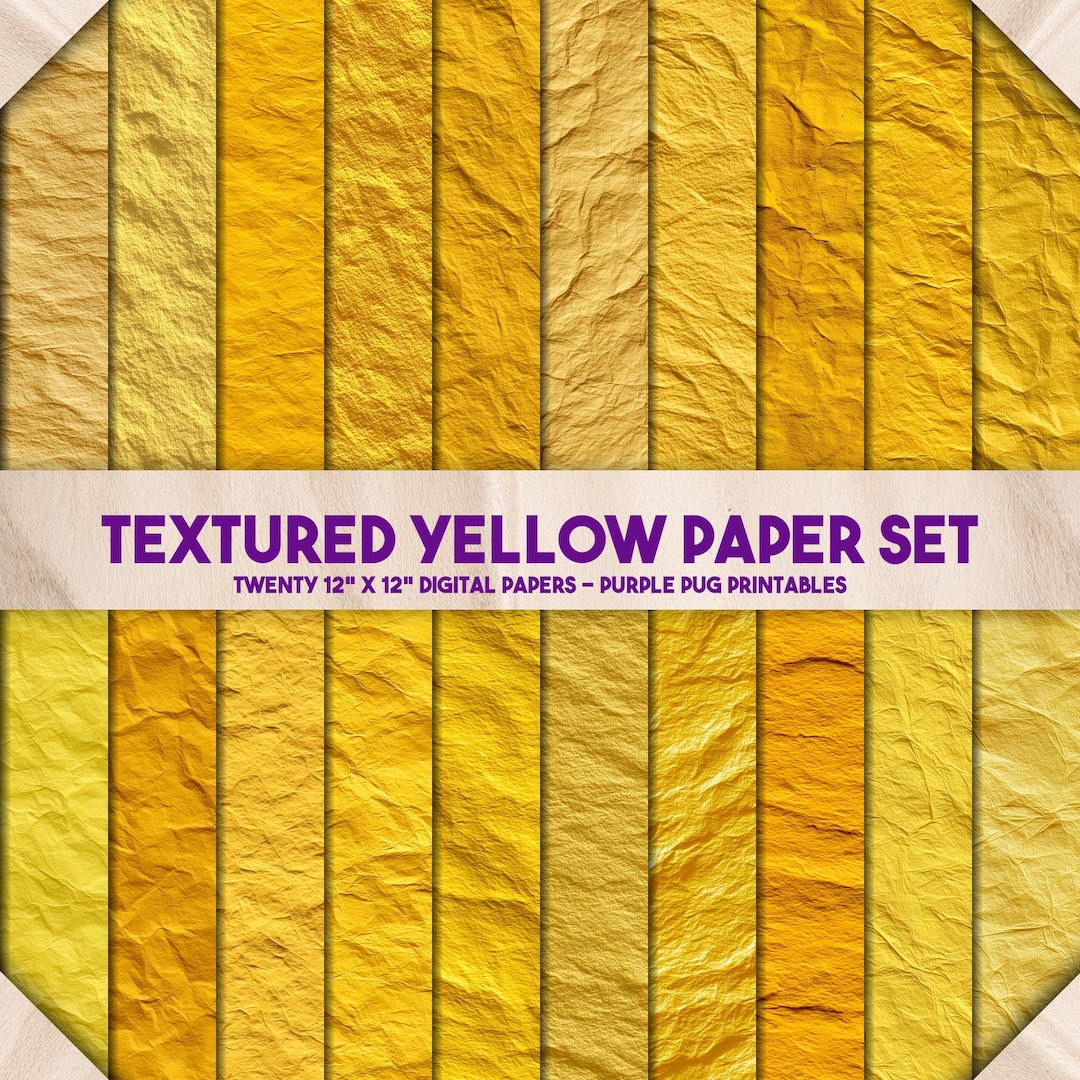 Textured Yellow Paper Set - Seamless Yellow Digital Paper, Crumpled ...