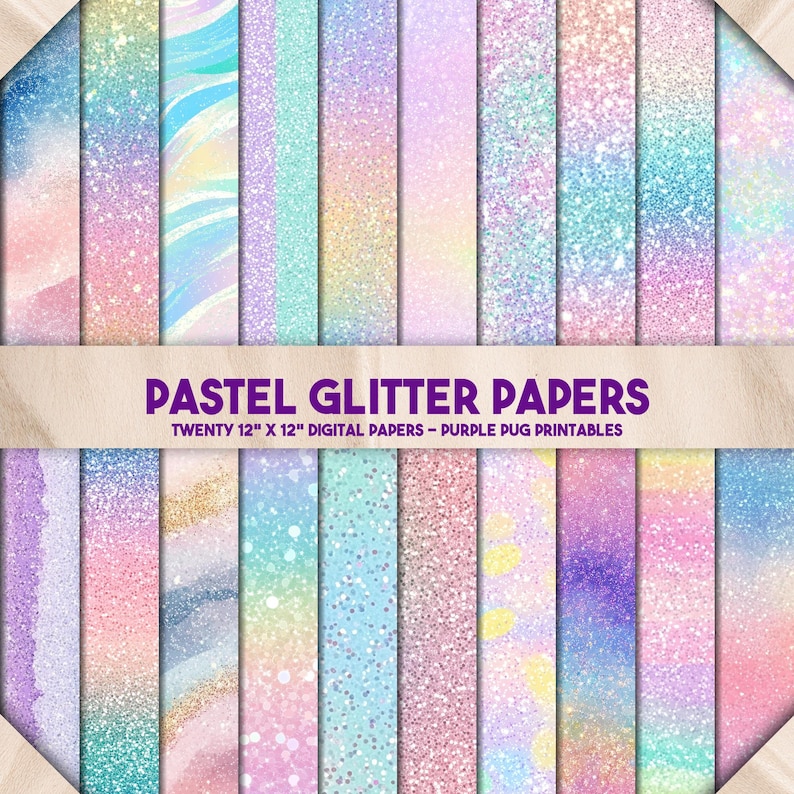 Pastel Glitter Papers - Seamless Glitter Digital Paper, Rainbow Sparkle ...