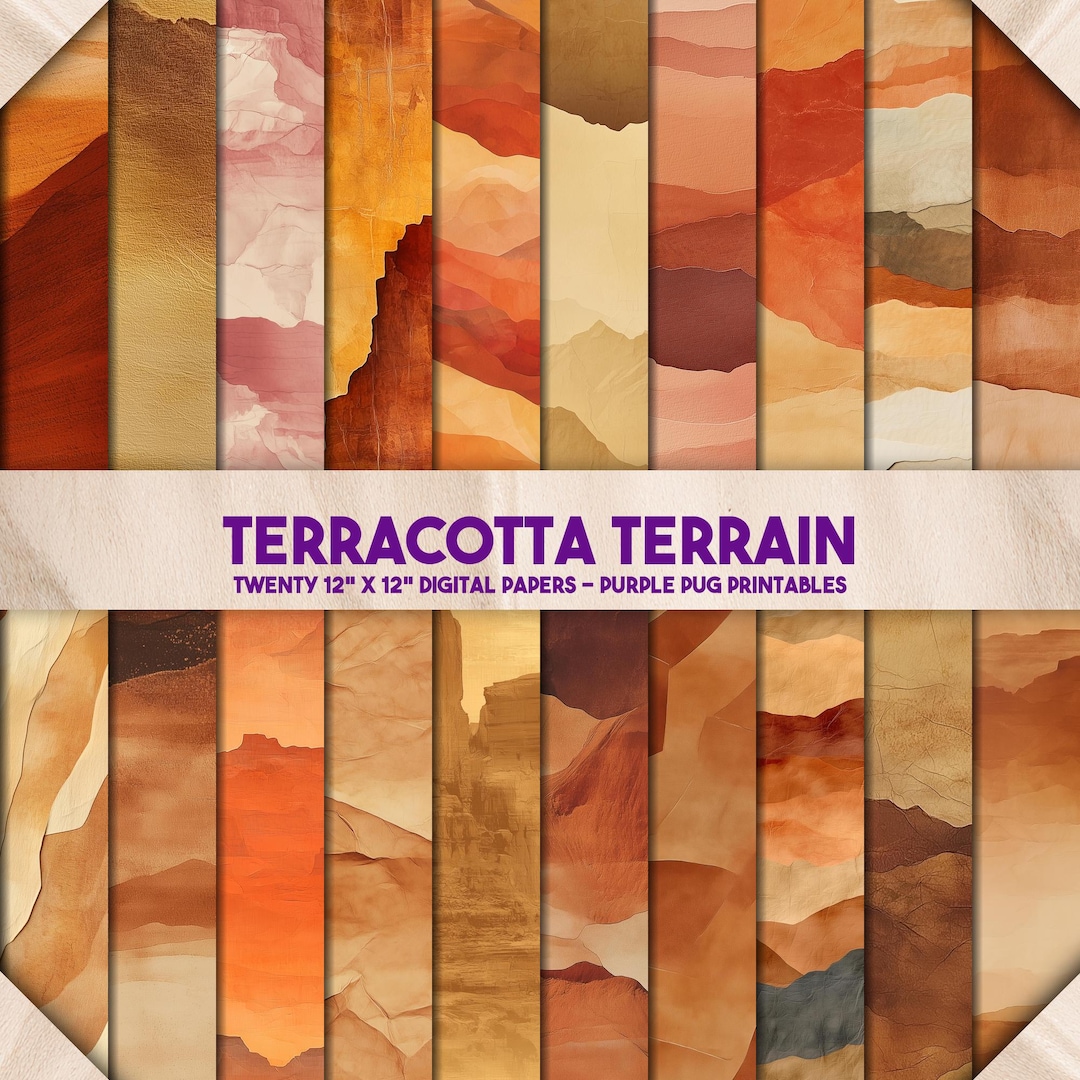Terracotta Terrain - Desert Canyon Digital Paper, Burnt Sienna Layered ...