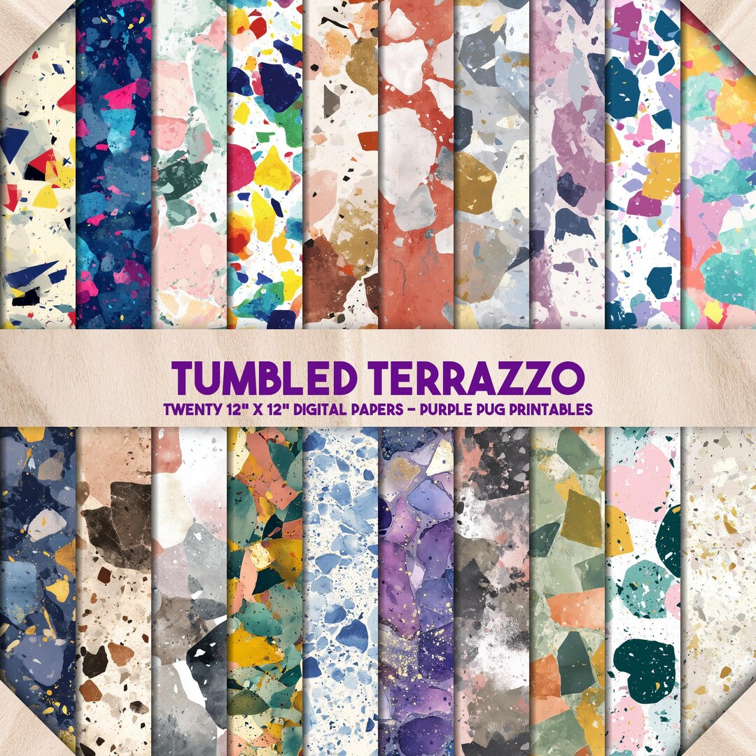 Tumbled Terrazzo - Terrazzo Digital Paper Pack, Seamless Speckled ...