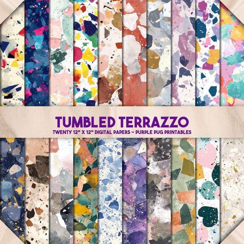Tumbled Terrazzo - Terrazzo Digital Paper Pack, Seamless Speckled ...