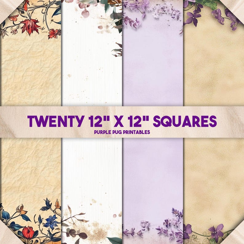 Garden Edge Borders - Floral Border Digital Papers, Vintage Flower ...