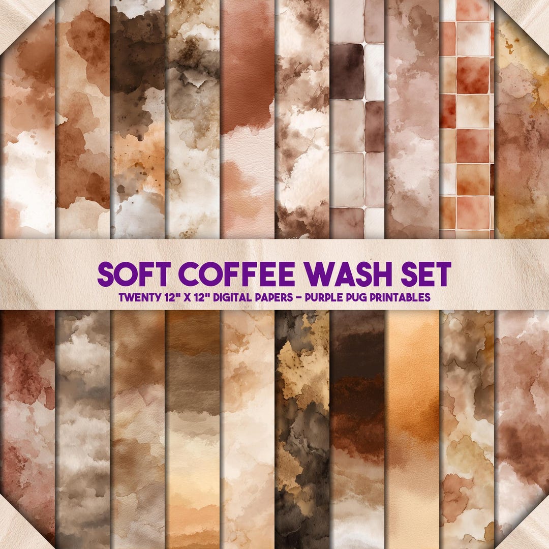 Soft Coffee Wash Set - Seamless Digital Paper Watercolour Backgrounds ...